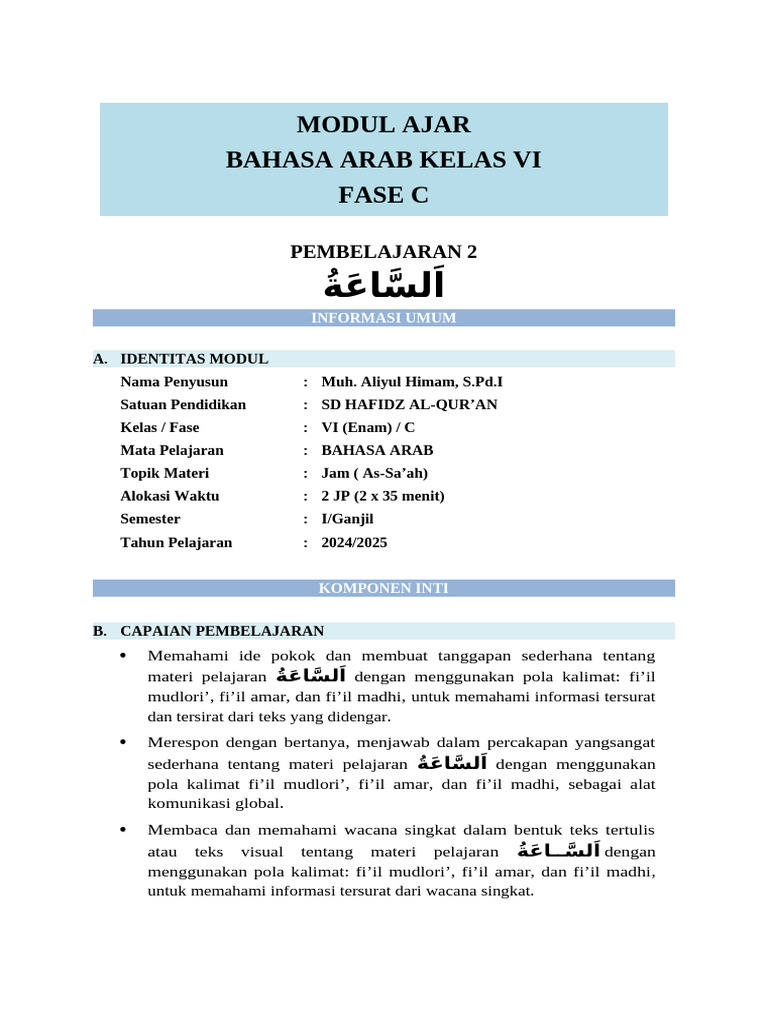 Modul Ajar Bab 2 - Jam | PDF