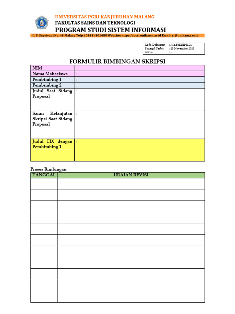 Form Bimbingan Skripsi | PDF