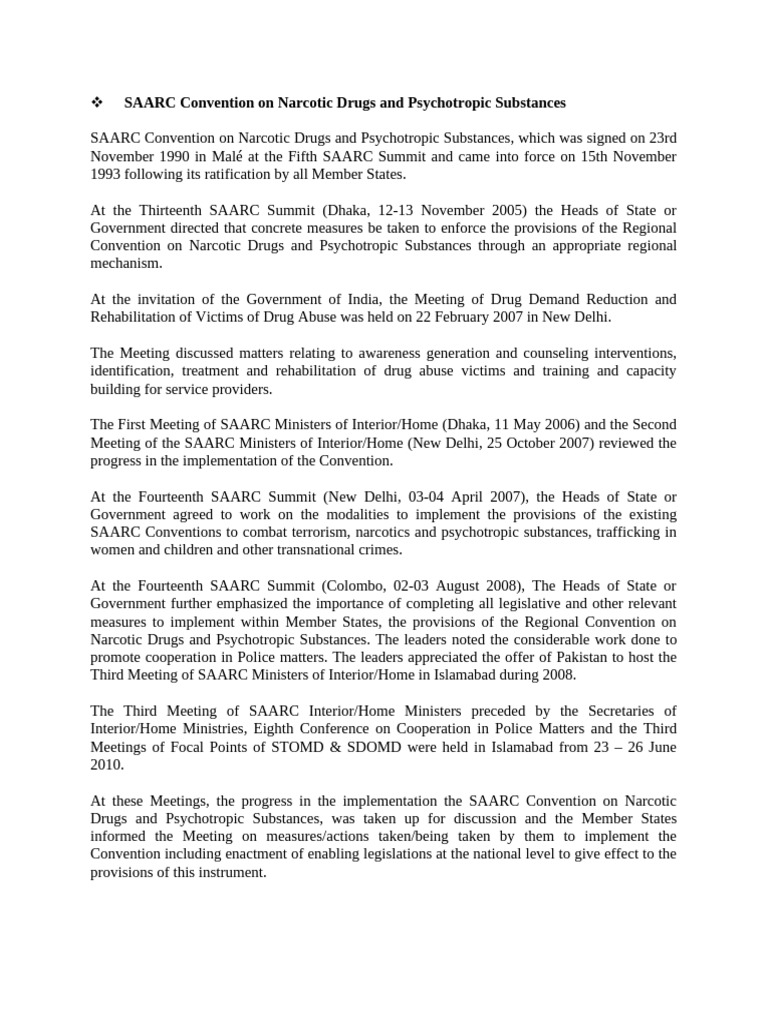 SAARC Narcotic Drugs Convention Overview | PDF | Drugs | Psychoactive Drugs