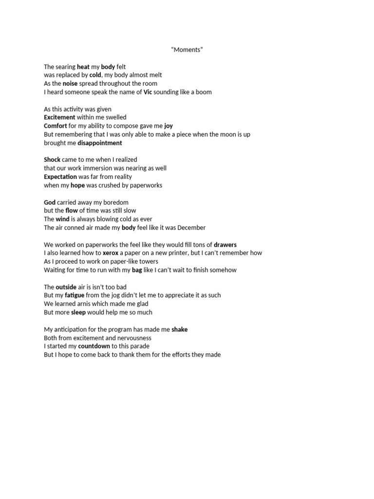 Moments Poem For PT1 | PDF