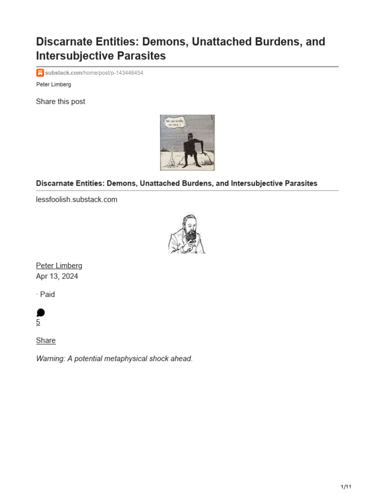 Discarnate Entities Demons Unattached Burdens and Intersubjective ...