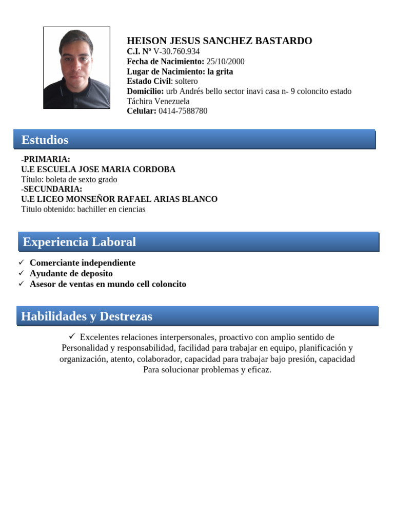 Curriculum - Heison Sanchez | PDF