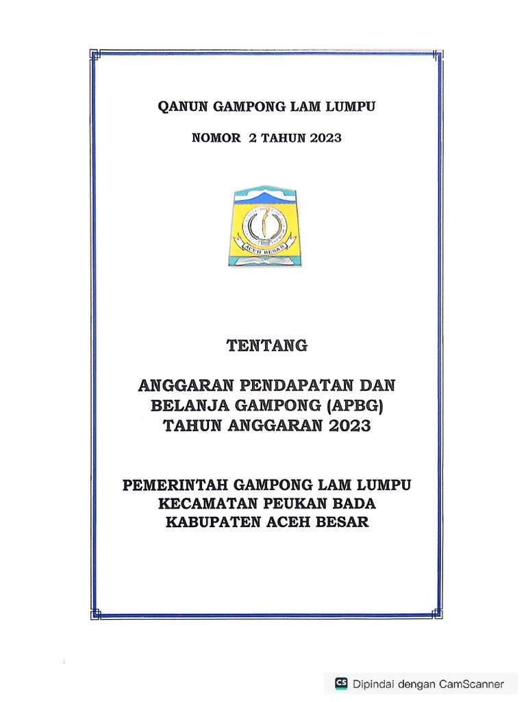 Qanun GP Lamlumpu Tentang APBG Tahun 2023 | PDF