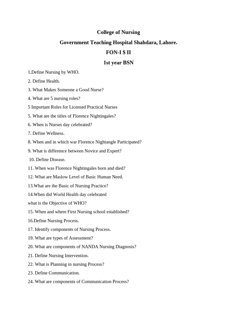 OSPE FON (1) | PDF | Nursing | Sleep