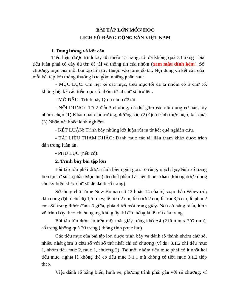 Quy Định Bài Tập Lớn LSDCSVN | PDF