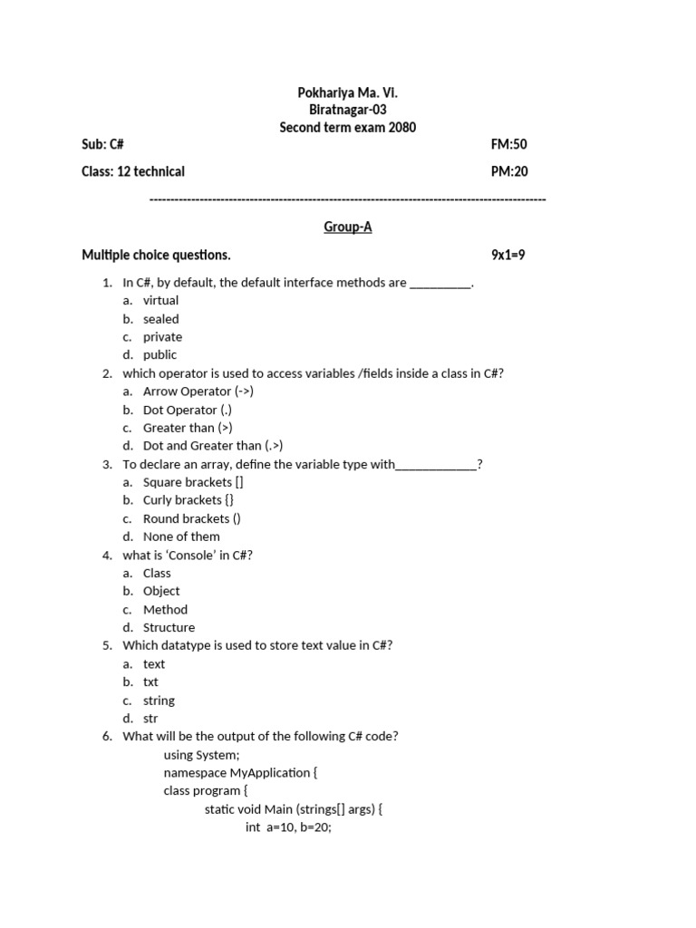 2nd Term 2080 C Pdf C Sharp Programming Language C Programming Language 6675