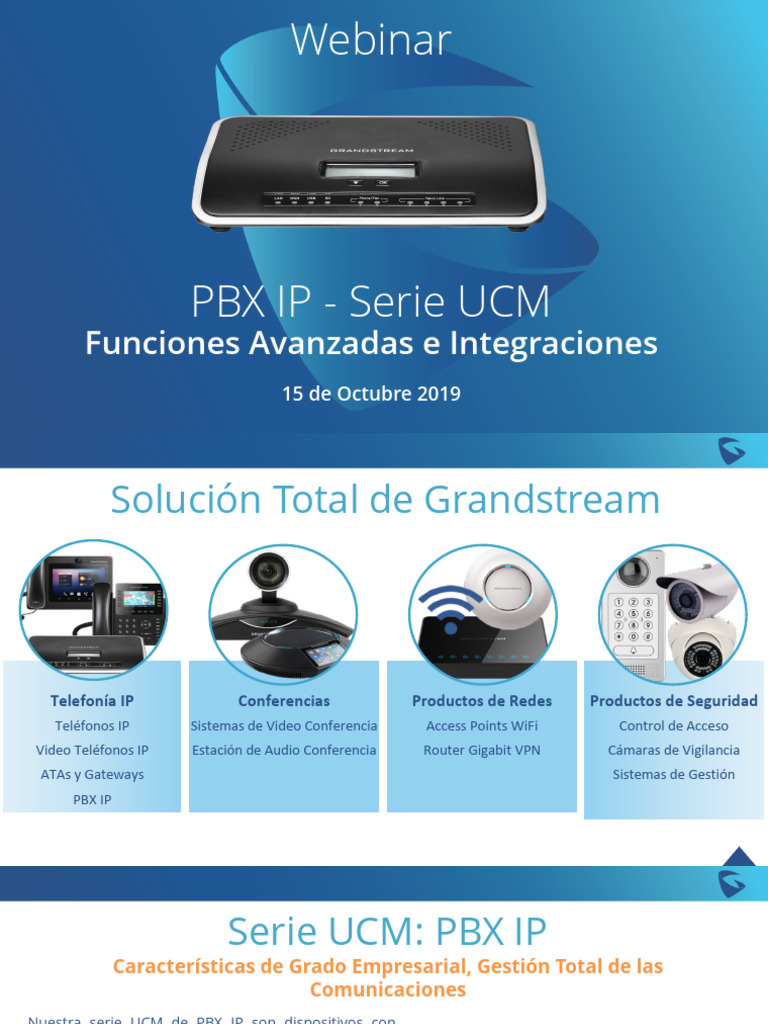 Presentación Webinar Serie UCM Grandstream - Octubre 2019 | PDF | Respuesta de Voz Interactiva ...