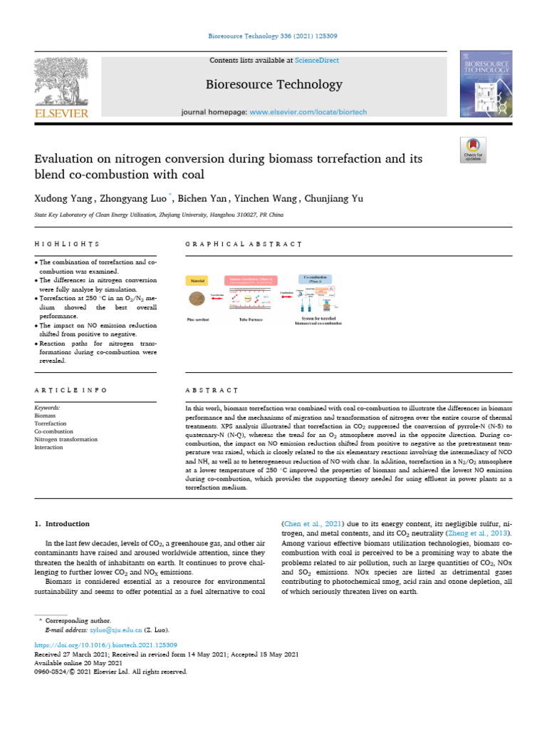 Evaluation On Nitrogen Conversion During Biomass Torrefact - 2021 - Bioresource | PDF ...