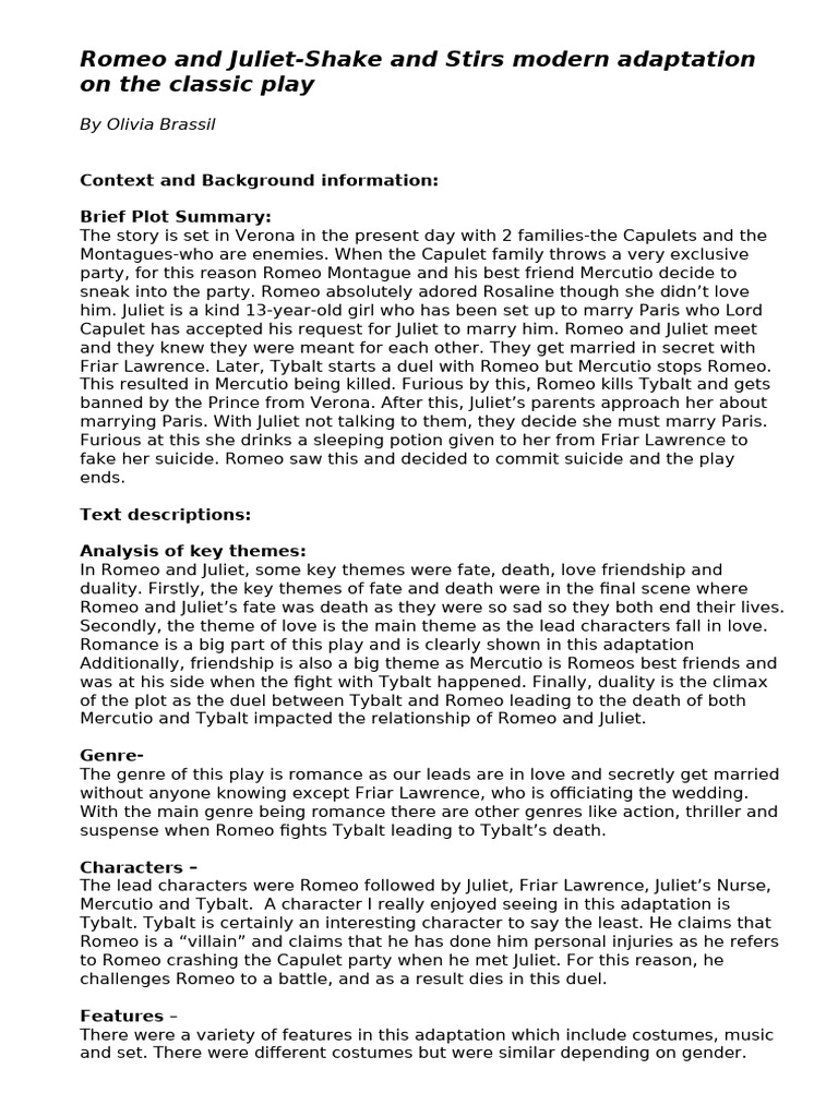 Romeo and Juliet review -Liv 8B | PDF | Characters In Romeo And Juliet ...