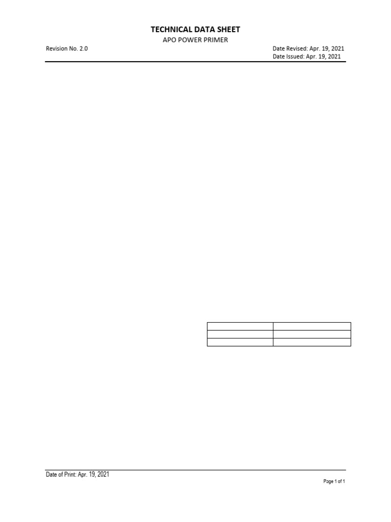 APO Power Primer Technical Data Sheet | PDF | Porosity | Materials