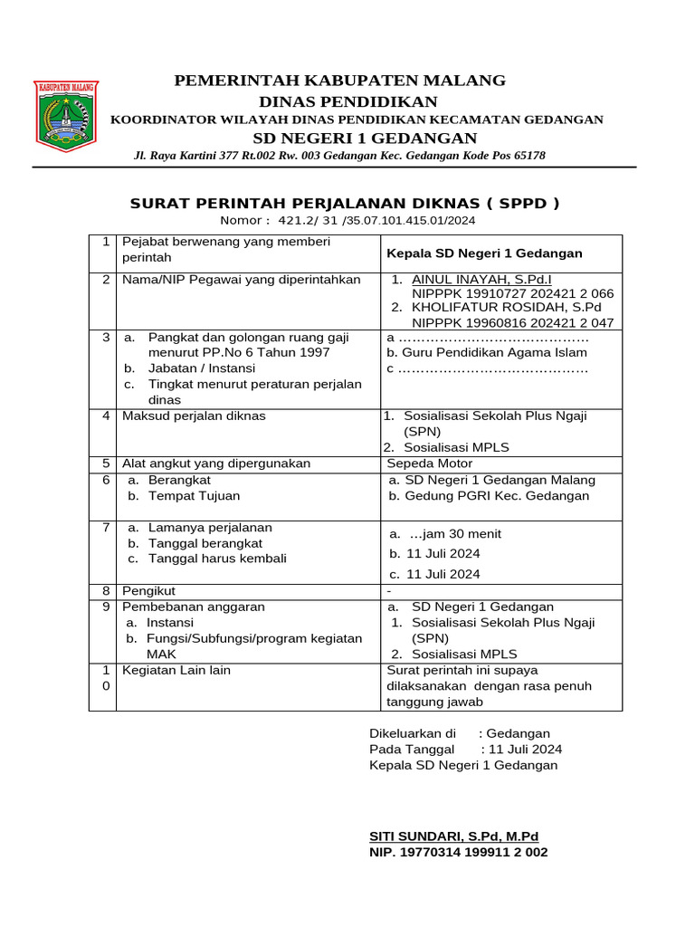 Surat Tugas Besok | PDF