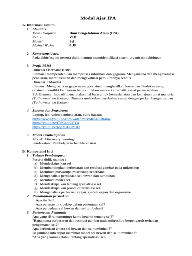 Modul Ajar IPA SEL | PDF | Karier & Perkembangan | Pengembangan Diri
