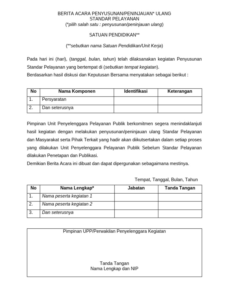 Format Berita Acara Standar Pelayanan | PDF | Bisnis
