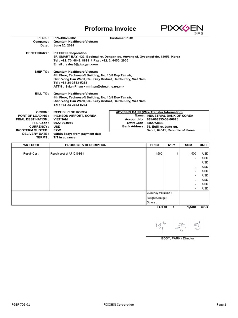 Proforma Invoice for Quantum Healthcare | PDF | Banking | Payments