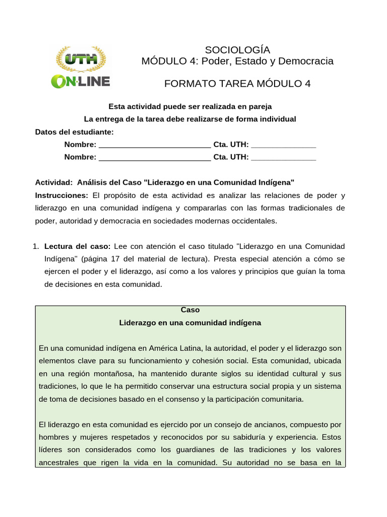 FORMATO+TAREA+MODULO+4 (1) | PDF | Liderazgo | Sociedad