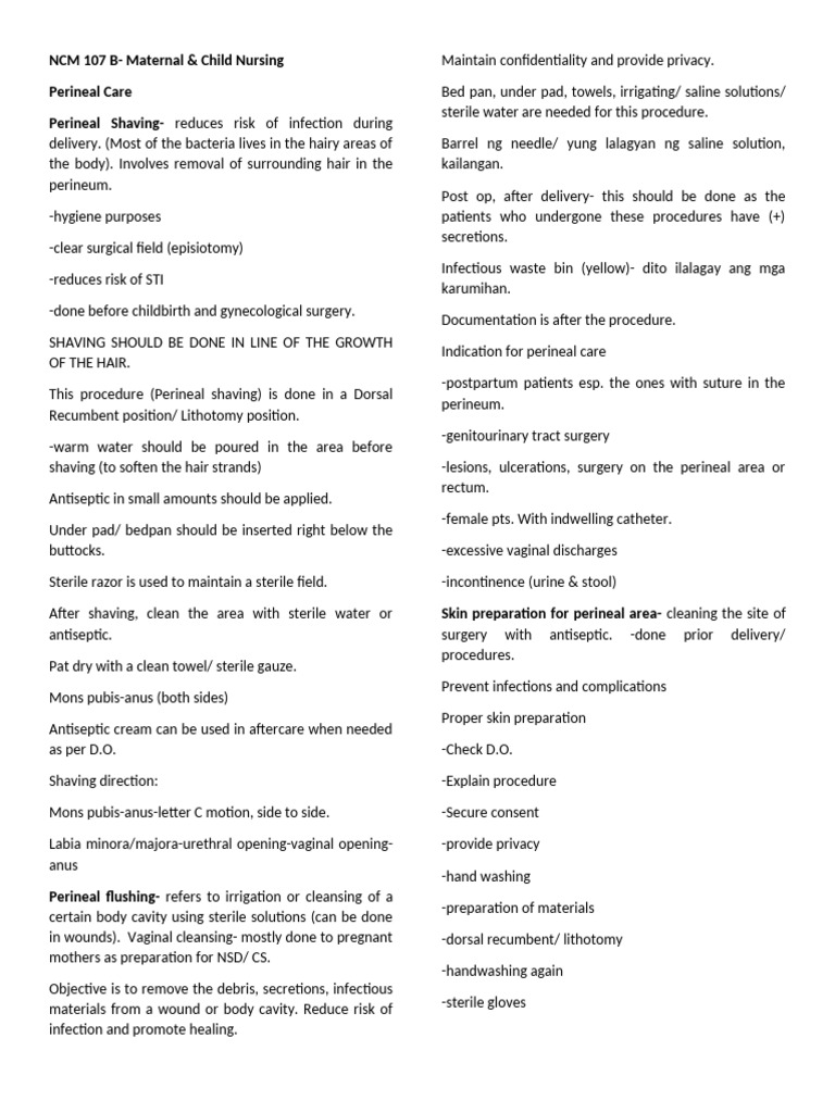 PERINEAL PREPARATION | PDF | Shaving | Childbirth