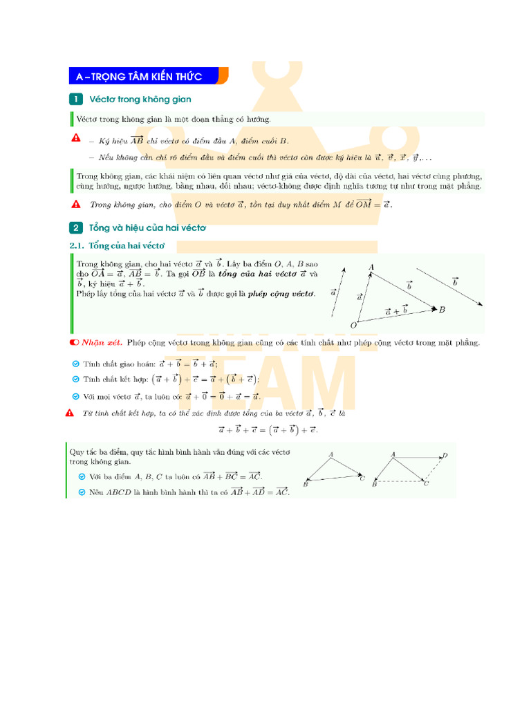 ÔN TẬP BÀI VECTO VÀ CÁC PHÉP TOÁN TRONG KHÔNG GIAN | PDF