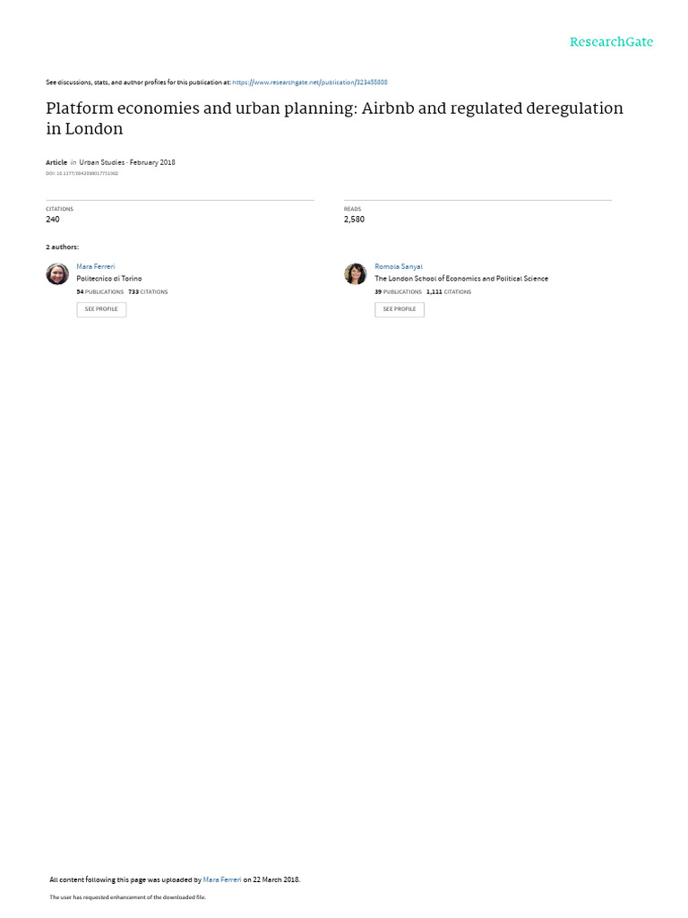 Platform Economies and Urban Planning | PDF | Governance | Neoliberalism