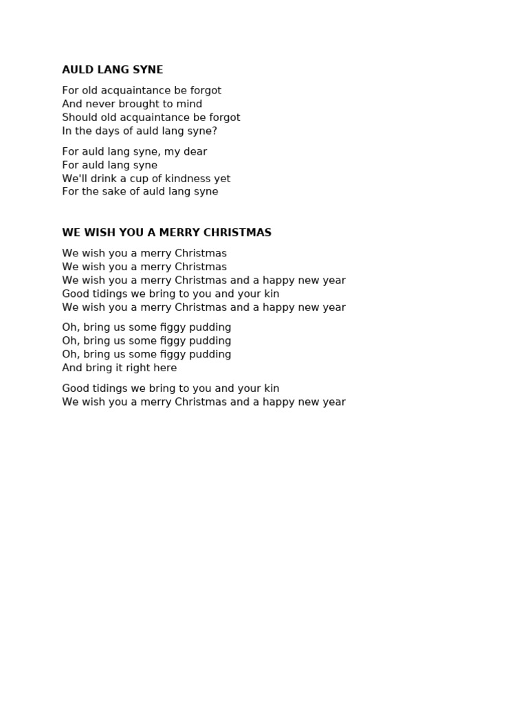 Holiday Song Lyrics: Auld Lang Syne & Merry Christmas | PDF