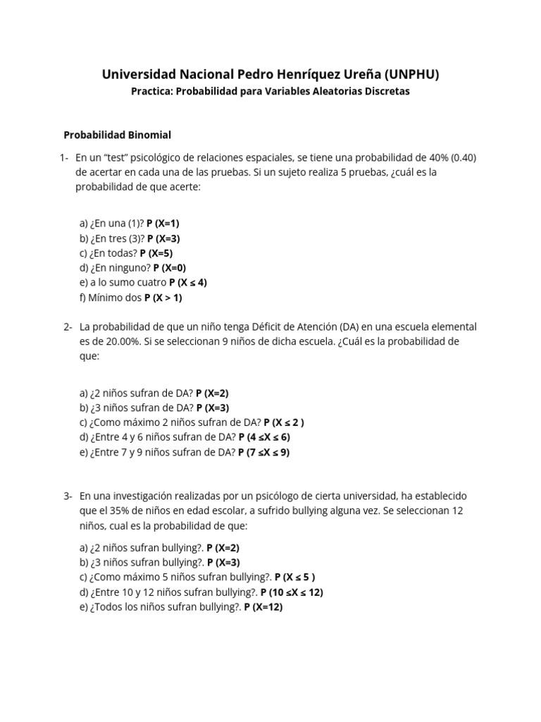 Prob. Variables Discretas (Binomial-Poisson) | PDF | Teoría de probabilidad | Probabilidad