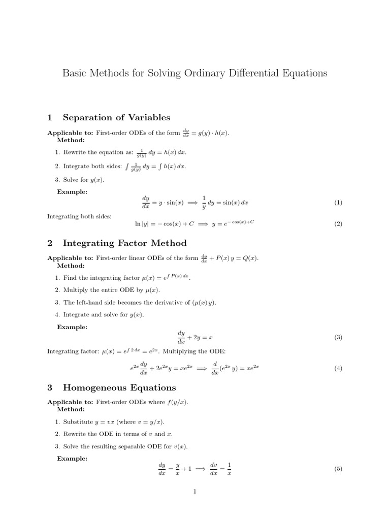 ODE_Solution_Methods | PDF | Ordinary Differential Equation | Algebra
