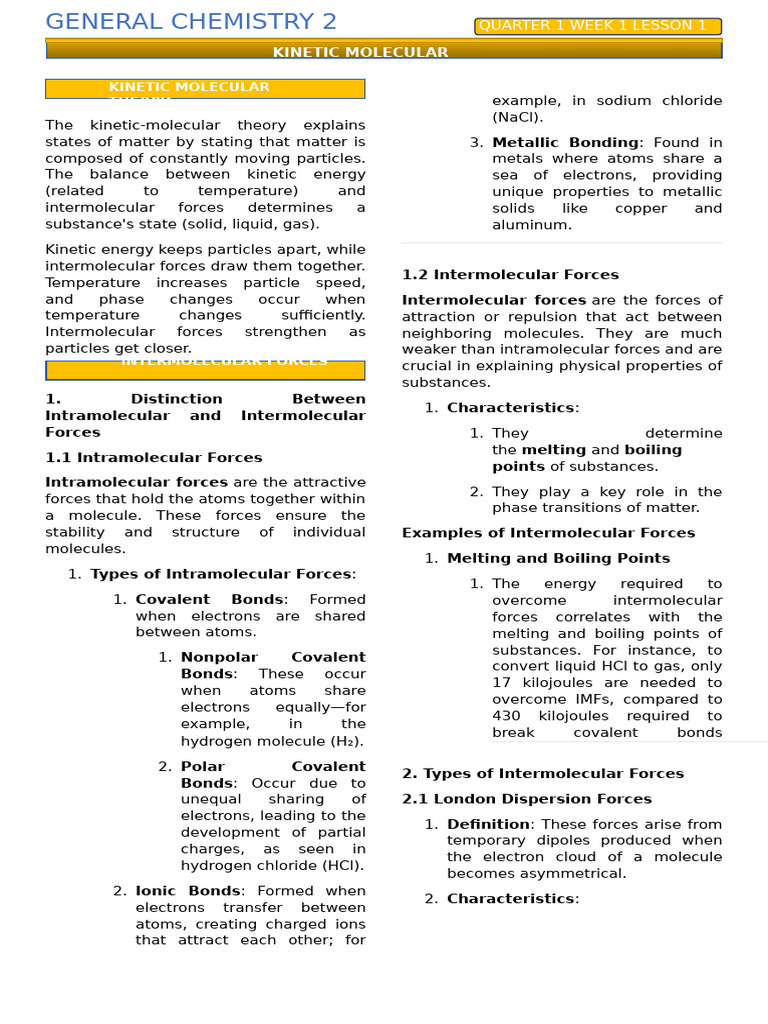 Notes Genchem | PDF | Intermolecular Force | Chemical Polarity