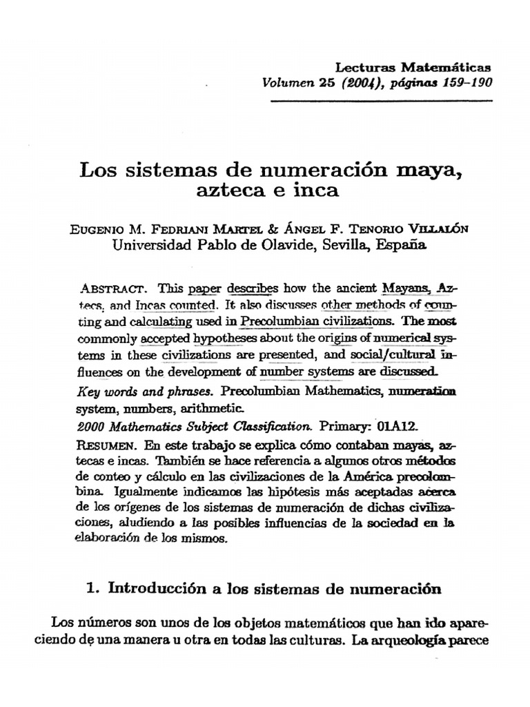 Sist. de Numeración Maya, Azteca e Inca | PDF