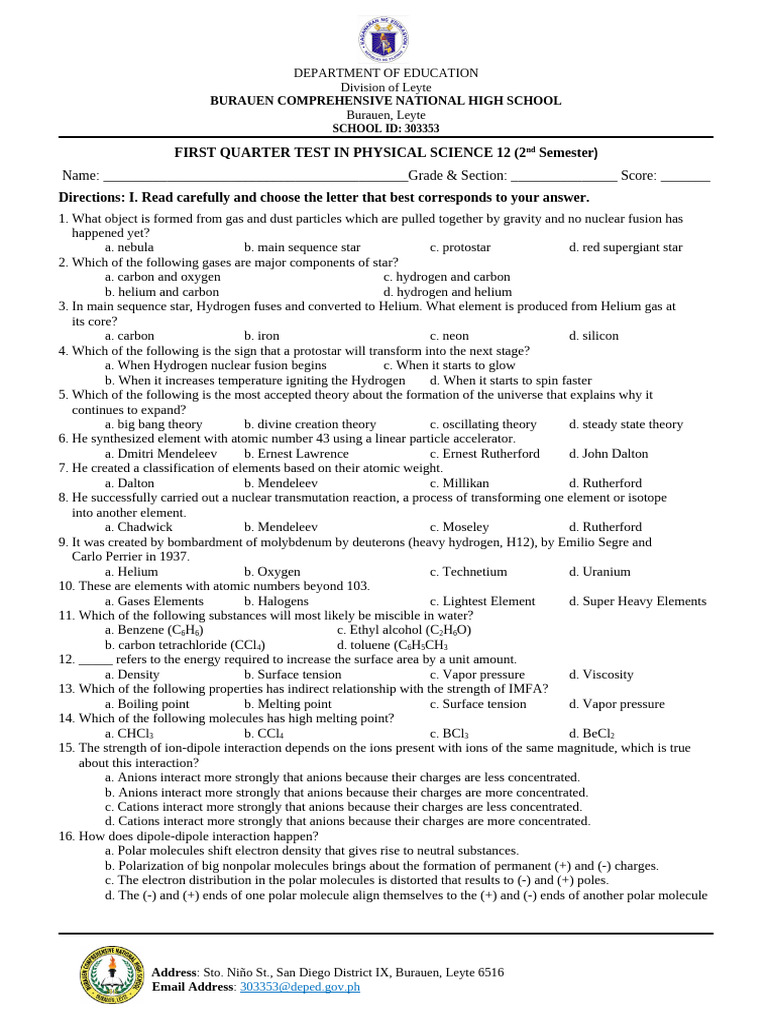 Second Quarter Test in Earth & Life Science - 2 | PDF | Intermolecular ...