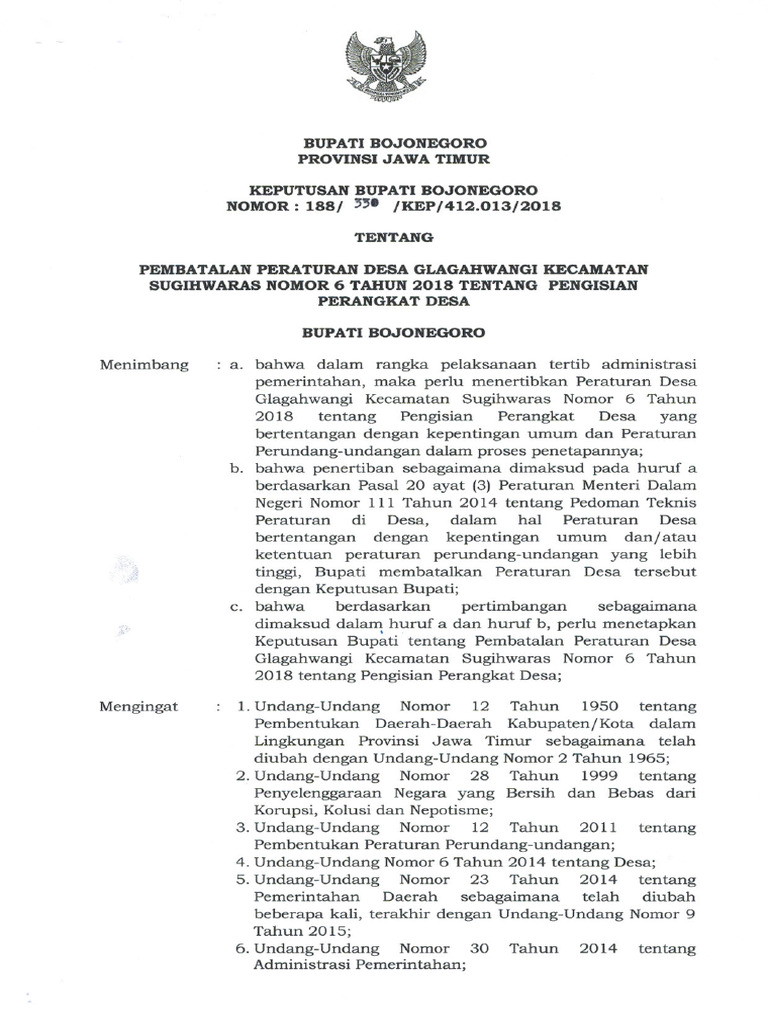 Contoh Pembatalan Perdes | PDF