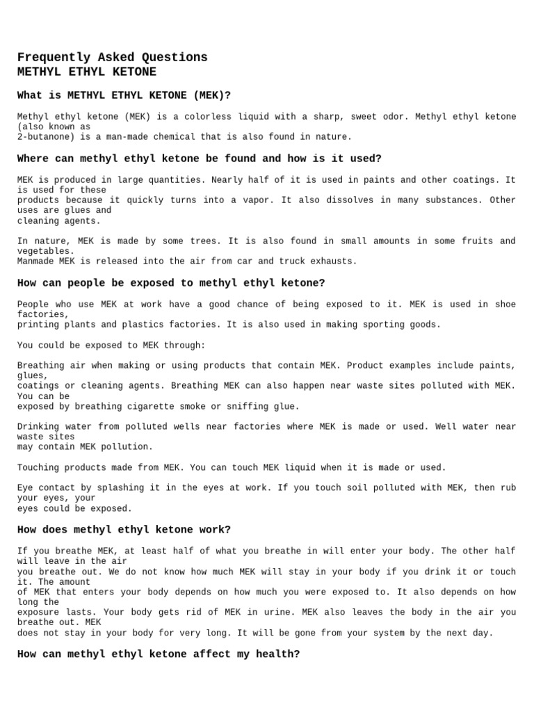 Frequently Asked Questions - MEK | PDF | Occupational Safety And Health ...