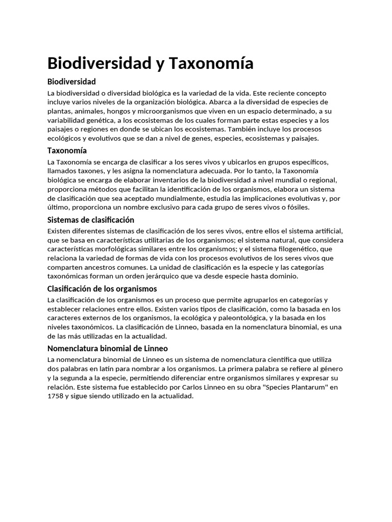 Biodiversidad y Taxonomía: Guía Básica | PDF | Taxonomía (biología ...