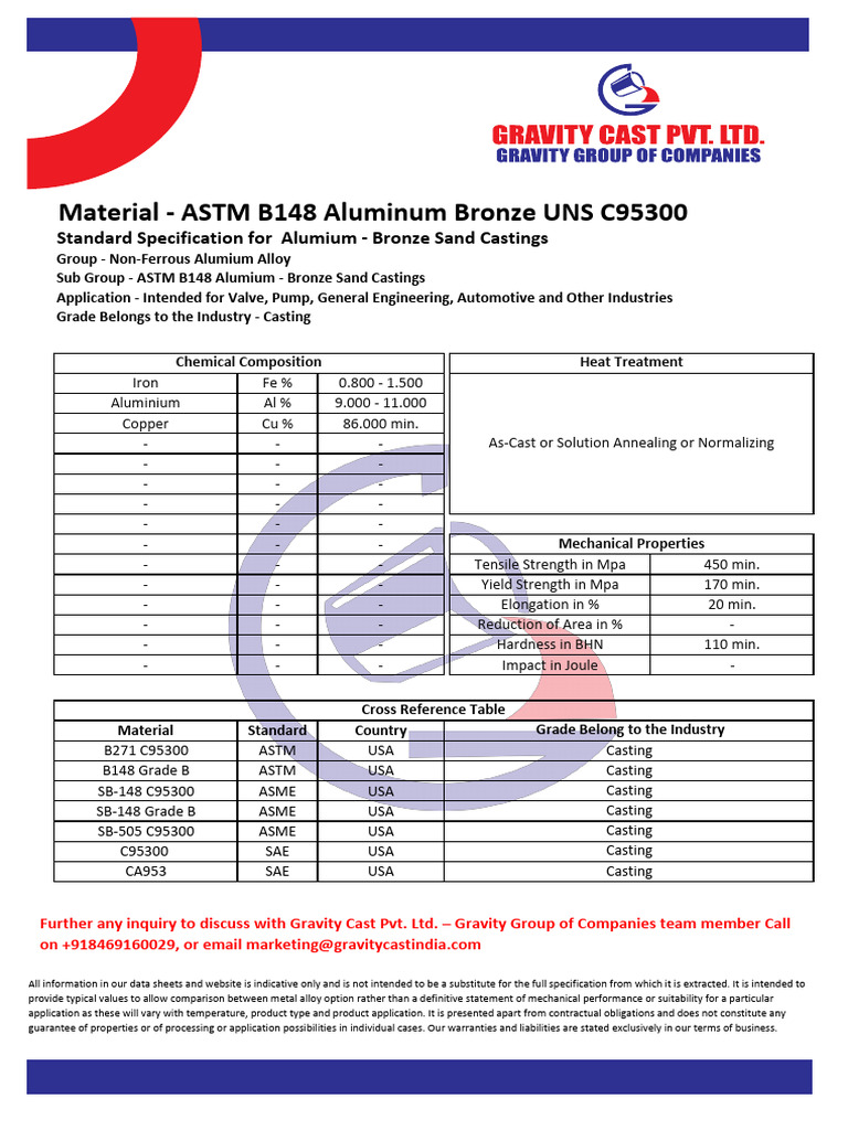 ASTM B148 Aluminum Bronze UNS C95300 | PDF | Aluminium | Bronze