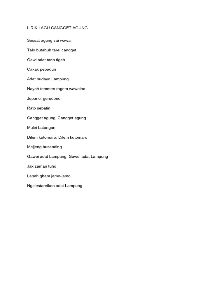 Lirik Lagu Cangget Agung | PDF