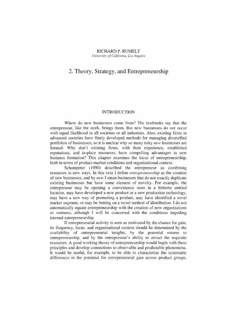 Rumelt (1977) - Theory Strategy and Entrepreneurship | PDF ...