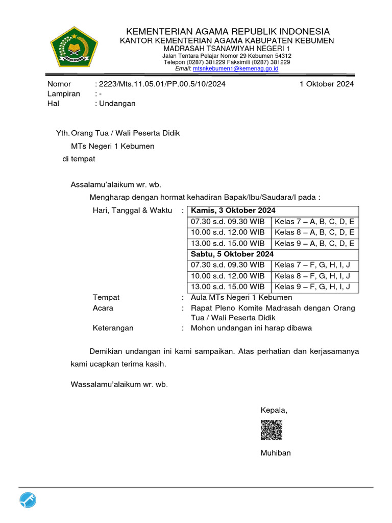 Surat Undangan Rapat Pleno 1 Okt 2024 | PDF