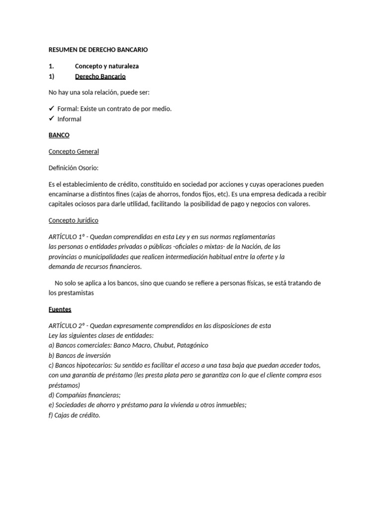 RESUMEN DE DERECHO BANCARIO | PDF | Bancos | Dinero