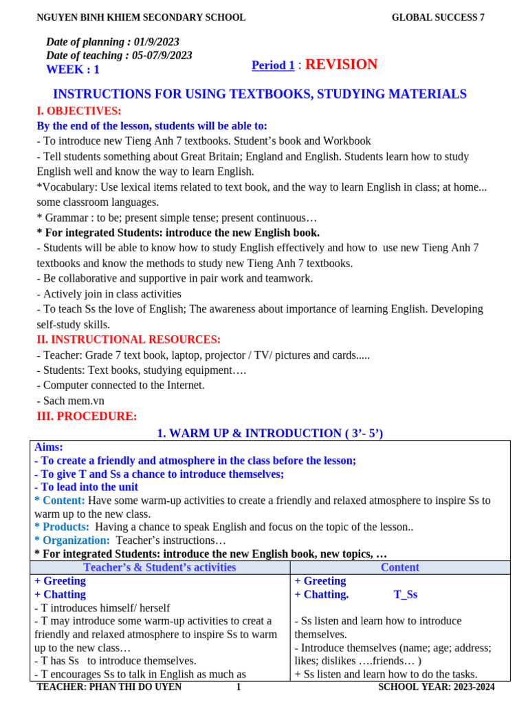 Lesson Plan 7 | PDF | English Language | Vocabulary