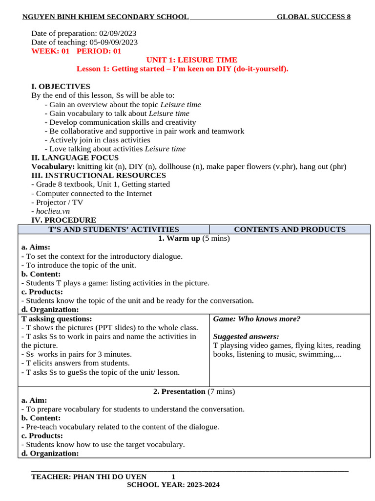LESSON PLAN 8 | PDF | Vocabulary | Linguistics