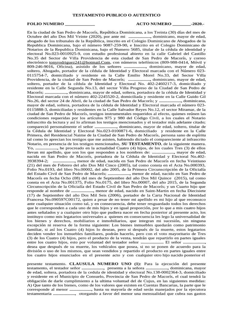 Testamento Público en San Pedro | PDF | Documento de identidad ...