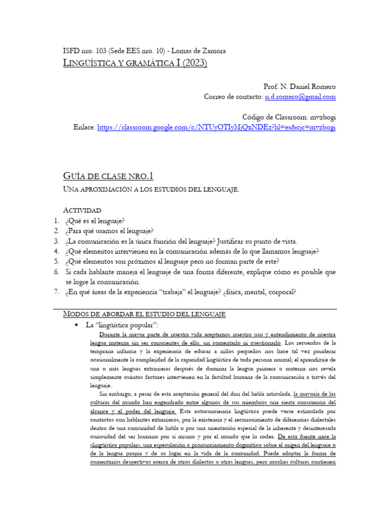 Clase 1 - Introducción A Los Estudios Del Lenguaje | PDF | Verbo ...