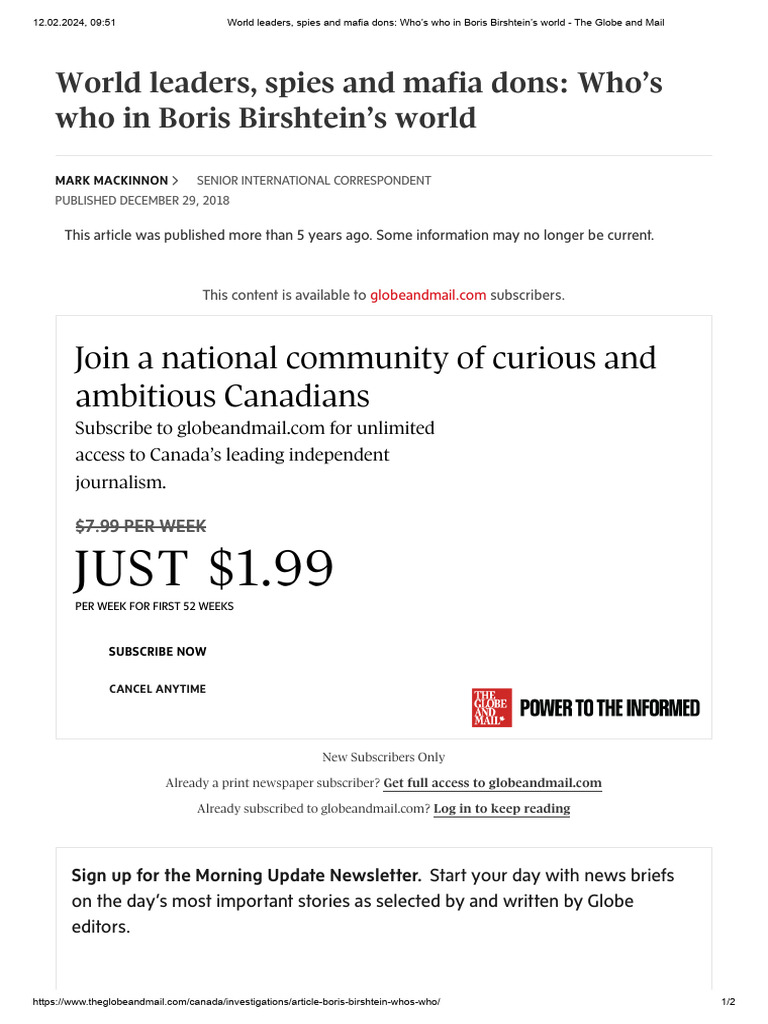 Birshtein World Leaders, Spies and Mafia Dons - Who's Who in Boris Birshtein's World - The Globe ...