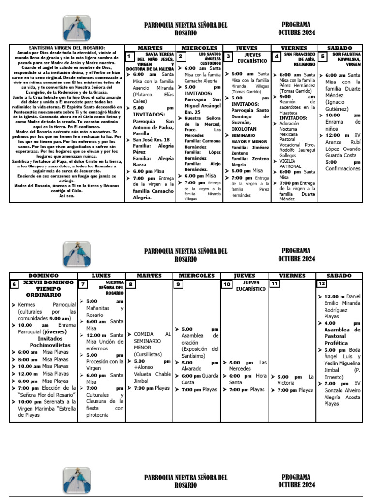 Programa Octubre Parroquia 2024 | PDF | María, madre de Jesús | eucaristía