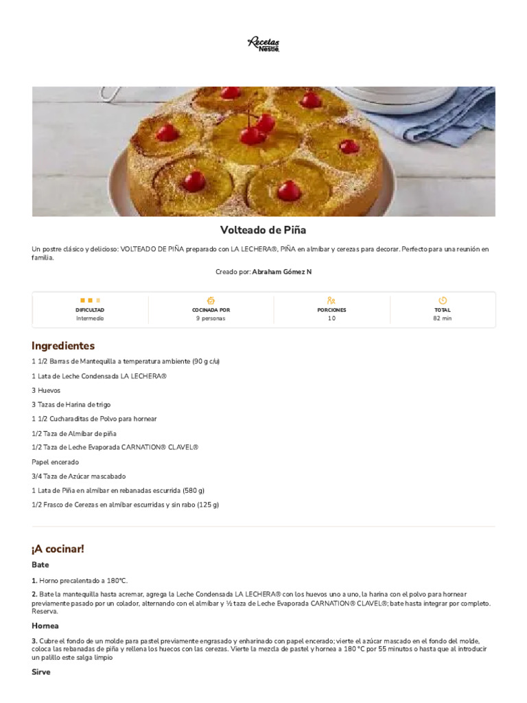 Volteado de Piña Paso A Paso ¡Hazlo Hoy! - Recetas Nestlé | PDF
