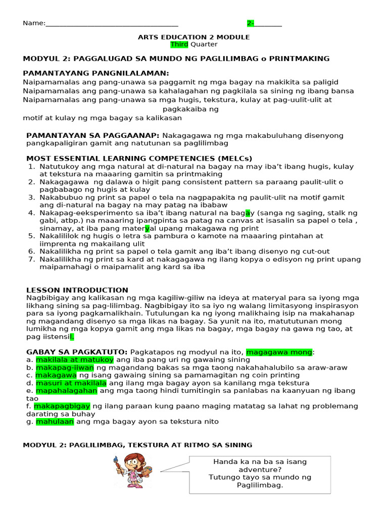 2 Arts Module For Third Grading | PDF