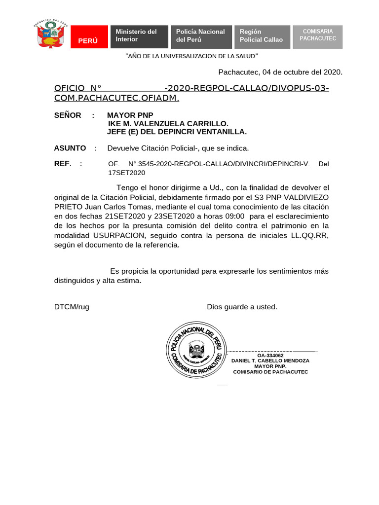 OFICIOS CEDU NOTIFi PNP 2020 | PDF | Derecho penal | Gobierno