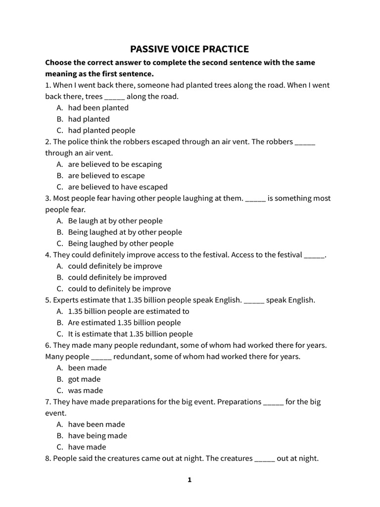 Passive Voice Practice | PDF | Games & Activities | Language Arts ...