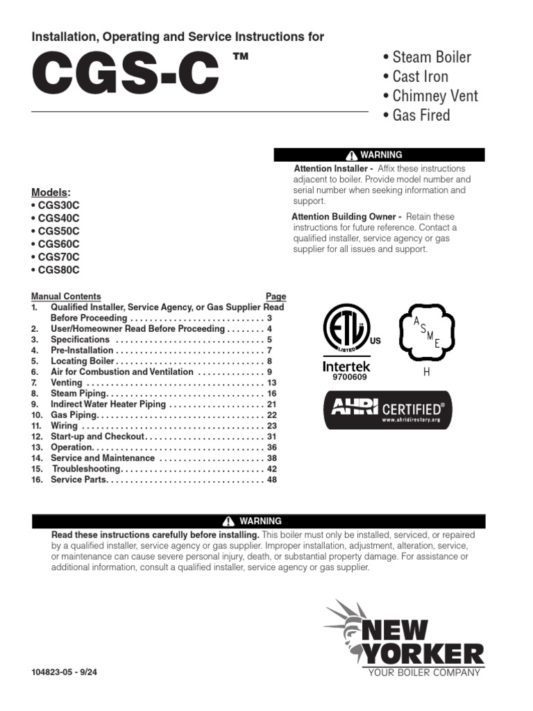 CGS-C Boiler Installation Manual | PDF | Chimney | Boiler