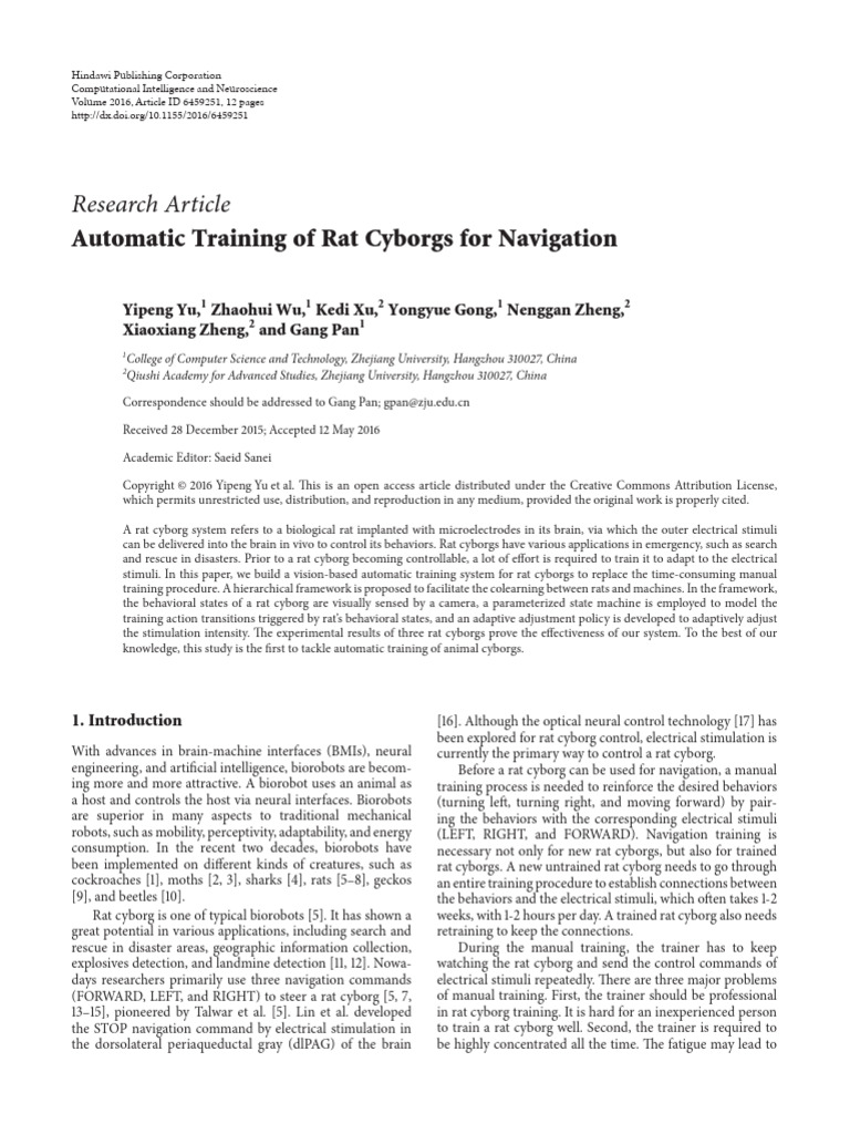 Automatic Training of Rat Cyborgs For Navigation | PDF | Cyborg ...