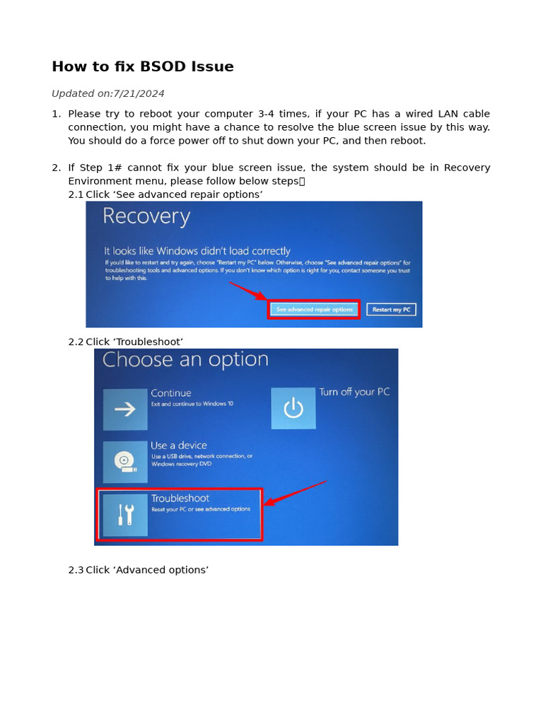 How To Fix BSOD Issue - User | PDF