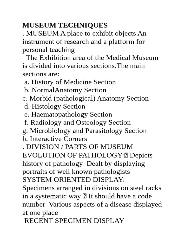 museum technique | PDF | Fixation (Histology) | Pathology